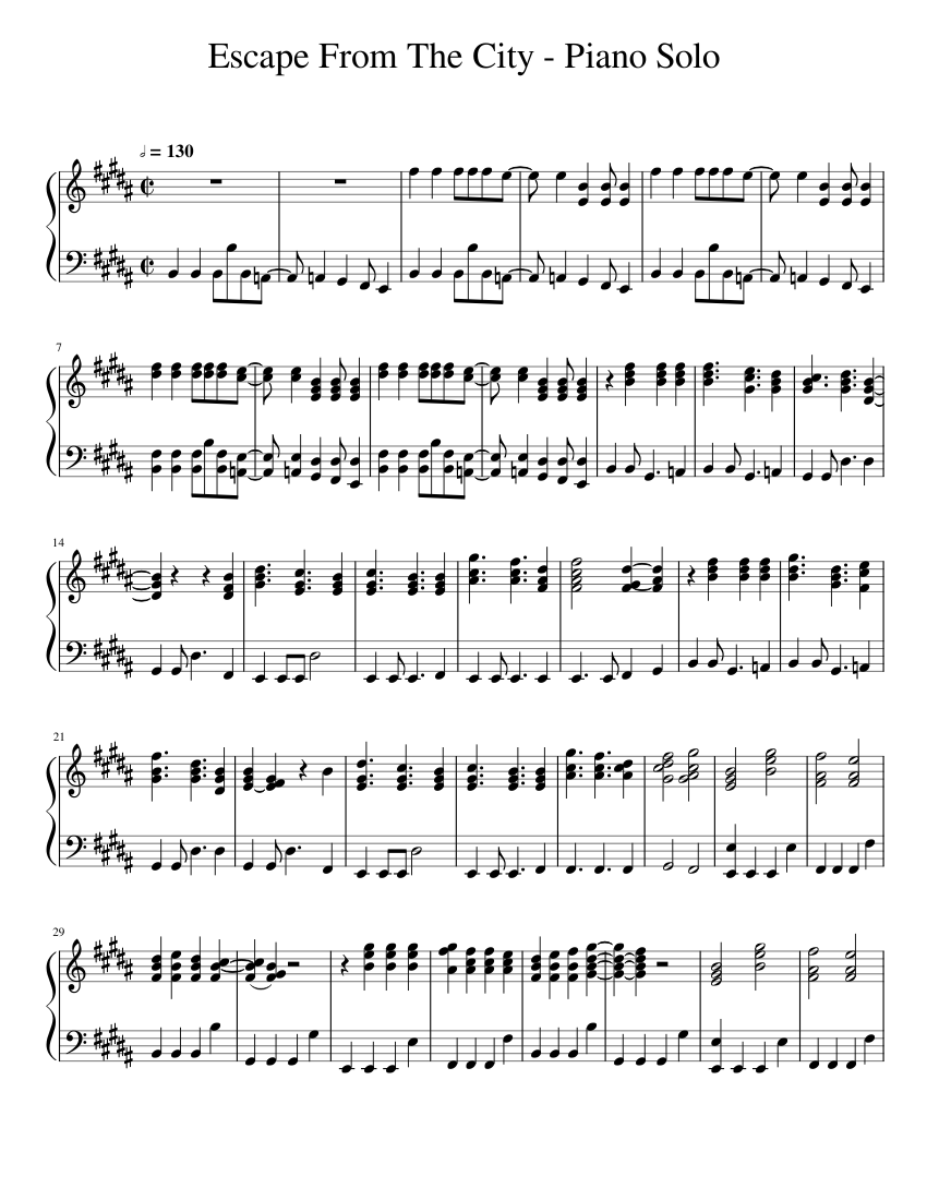 Escape From The City - Piano Solo Sheet Music for Piano (Solo ...