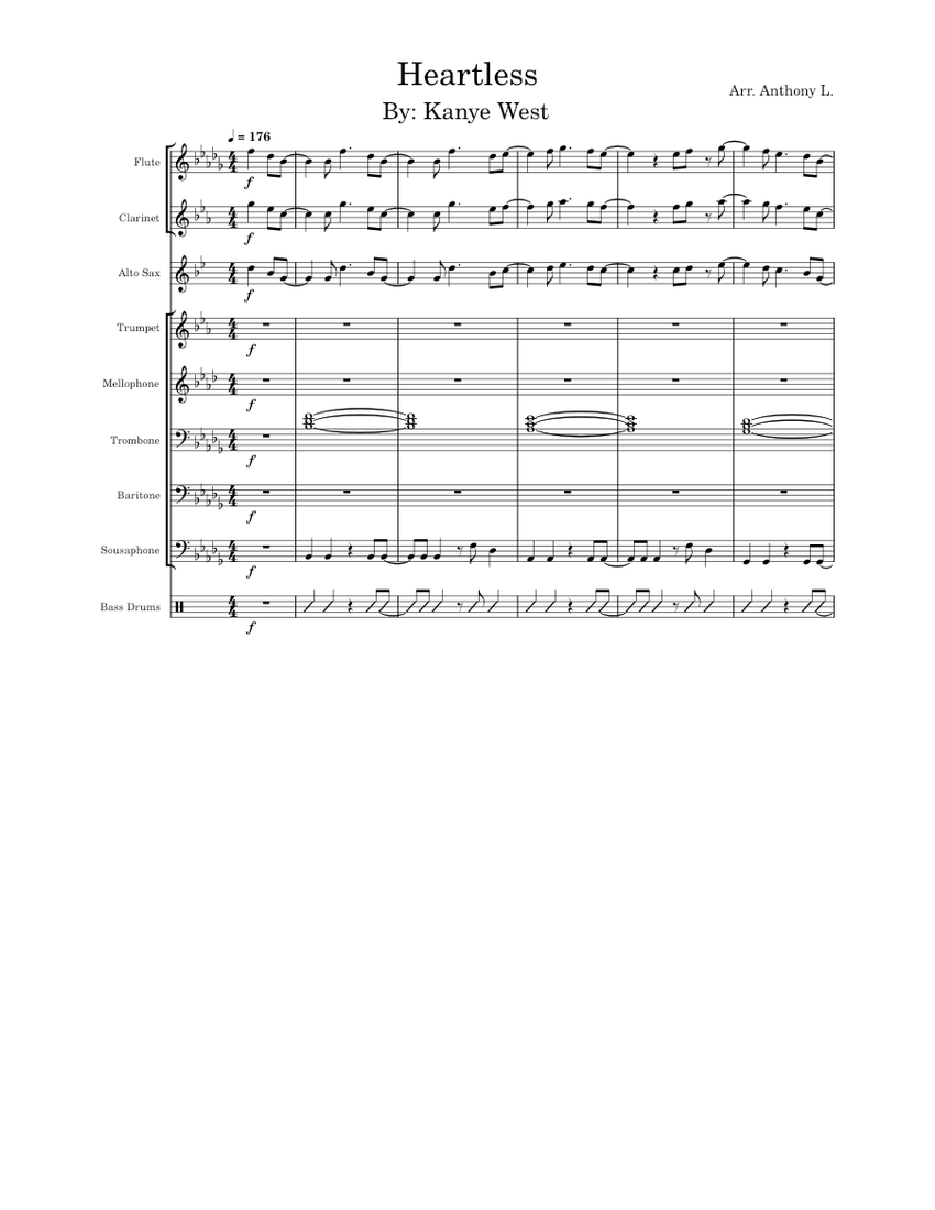 Heartless – Kanye West Sheet music for Trombone, Flute, Clarinet in b ...