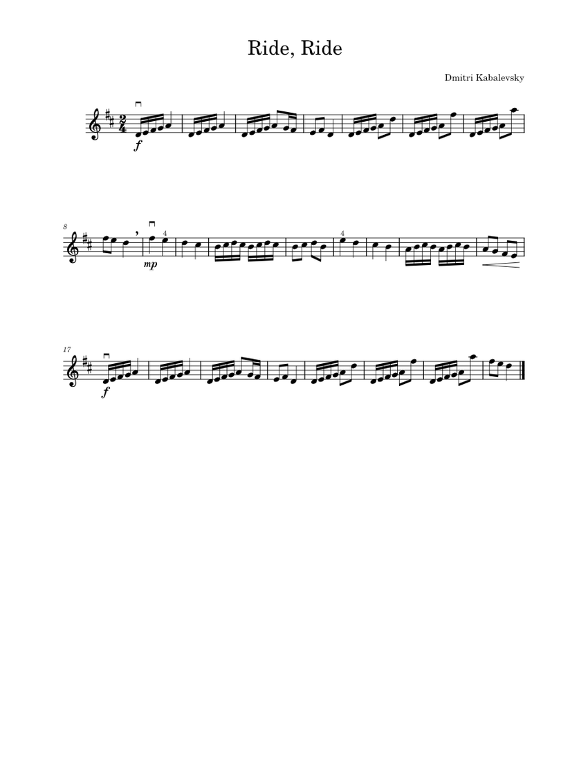 Ride, Ride Sheet music for Piano (Solo) Easy | Musescore.com