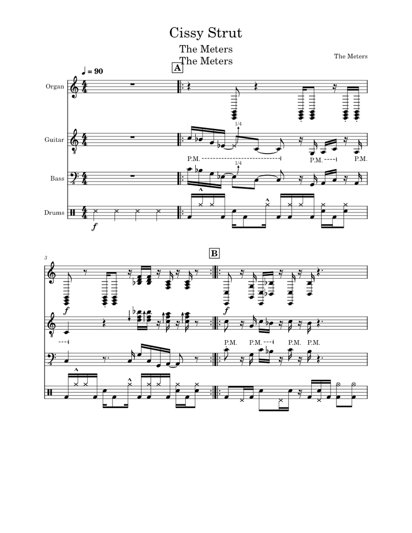 Cissy Strut Sheet Music for Organ, Guitar, Bass guitar, Drum group ...
