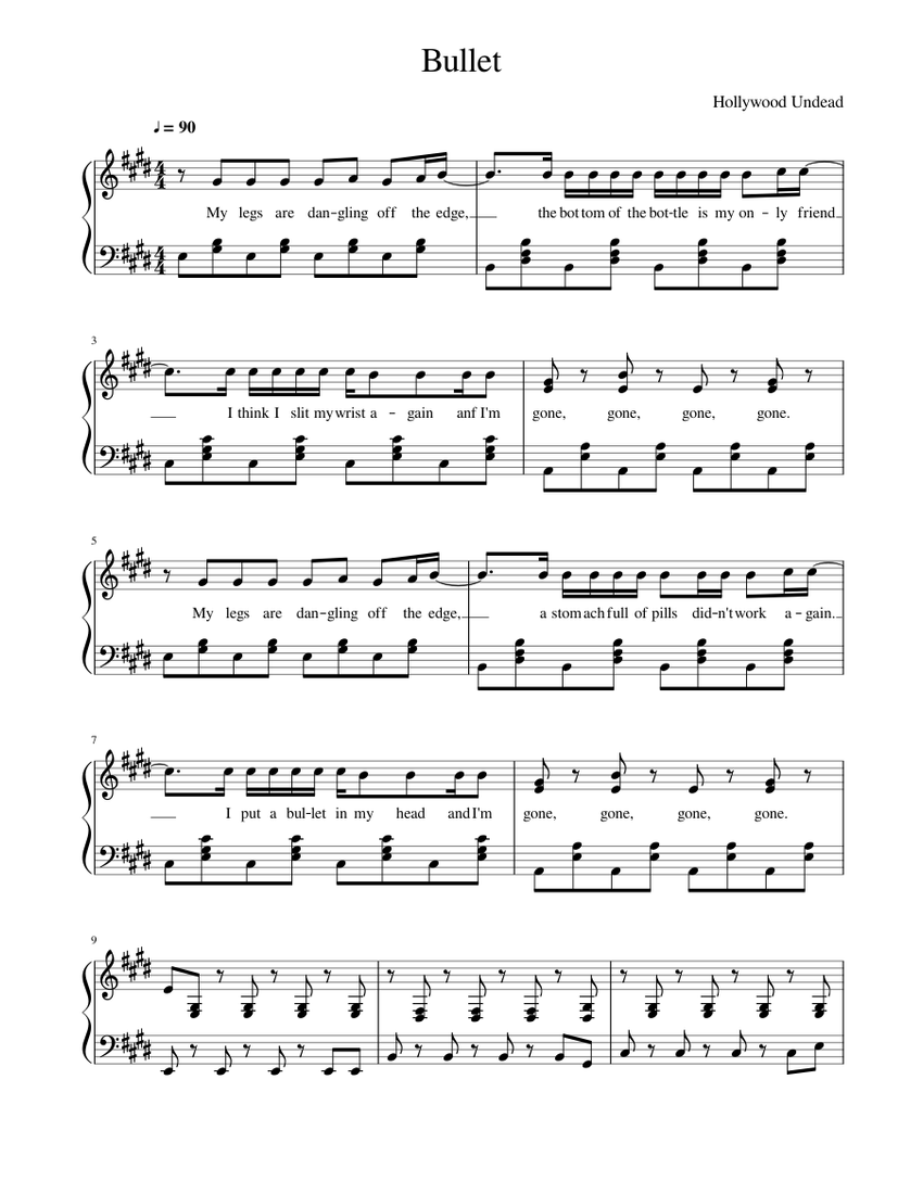 Bullet - Hollywood Undead Sheet Music for Piano (Solo) | MuseScore.com