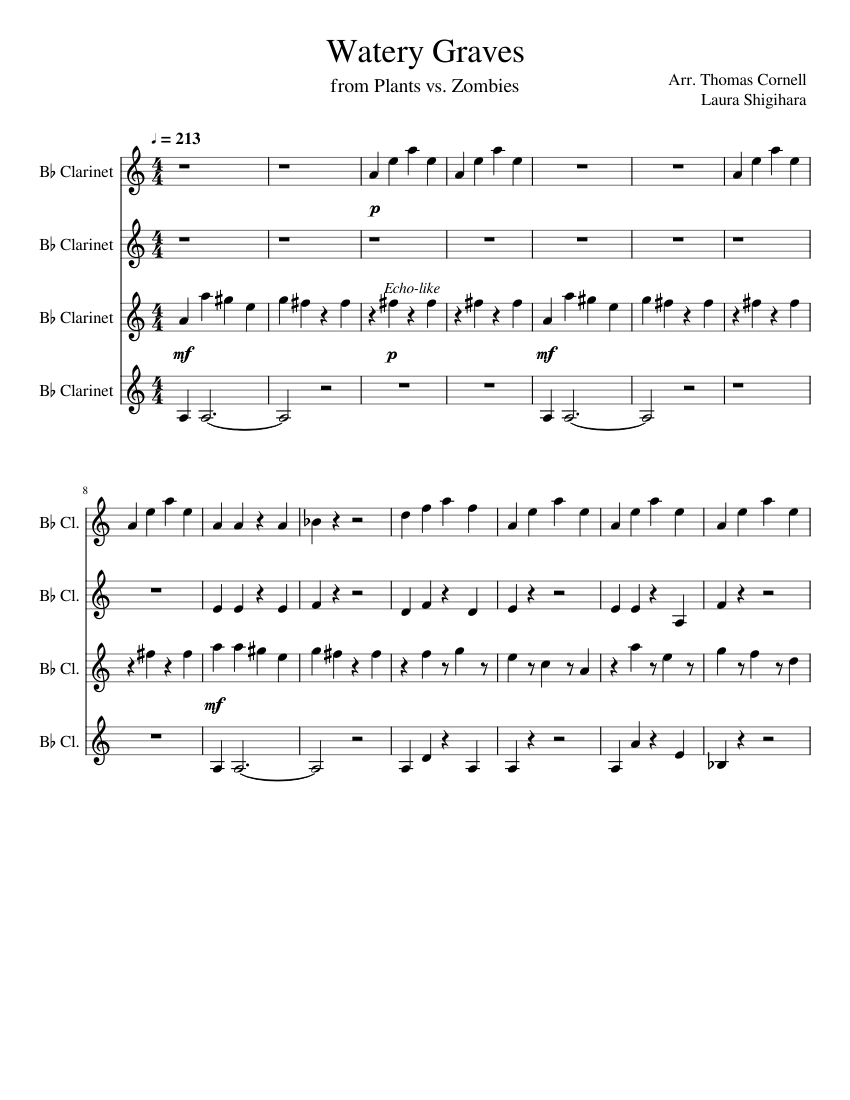 Watery Graves Sheet Music for Clarinet in b-flat (Woodwind Quartet ...