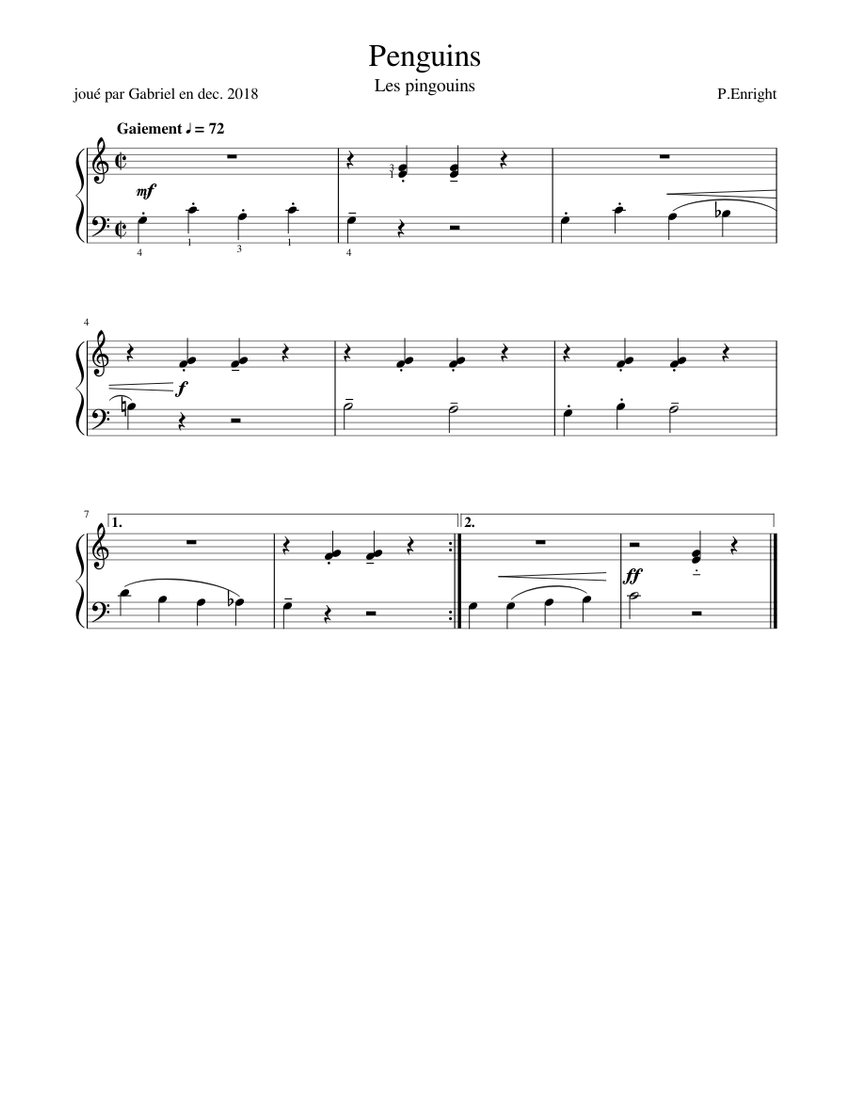 Penguins Sheet Music for Piano (Solo) easy | MuseScore.com