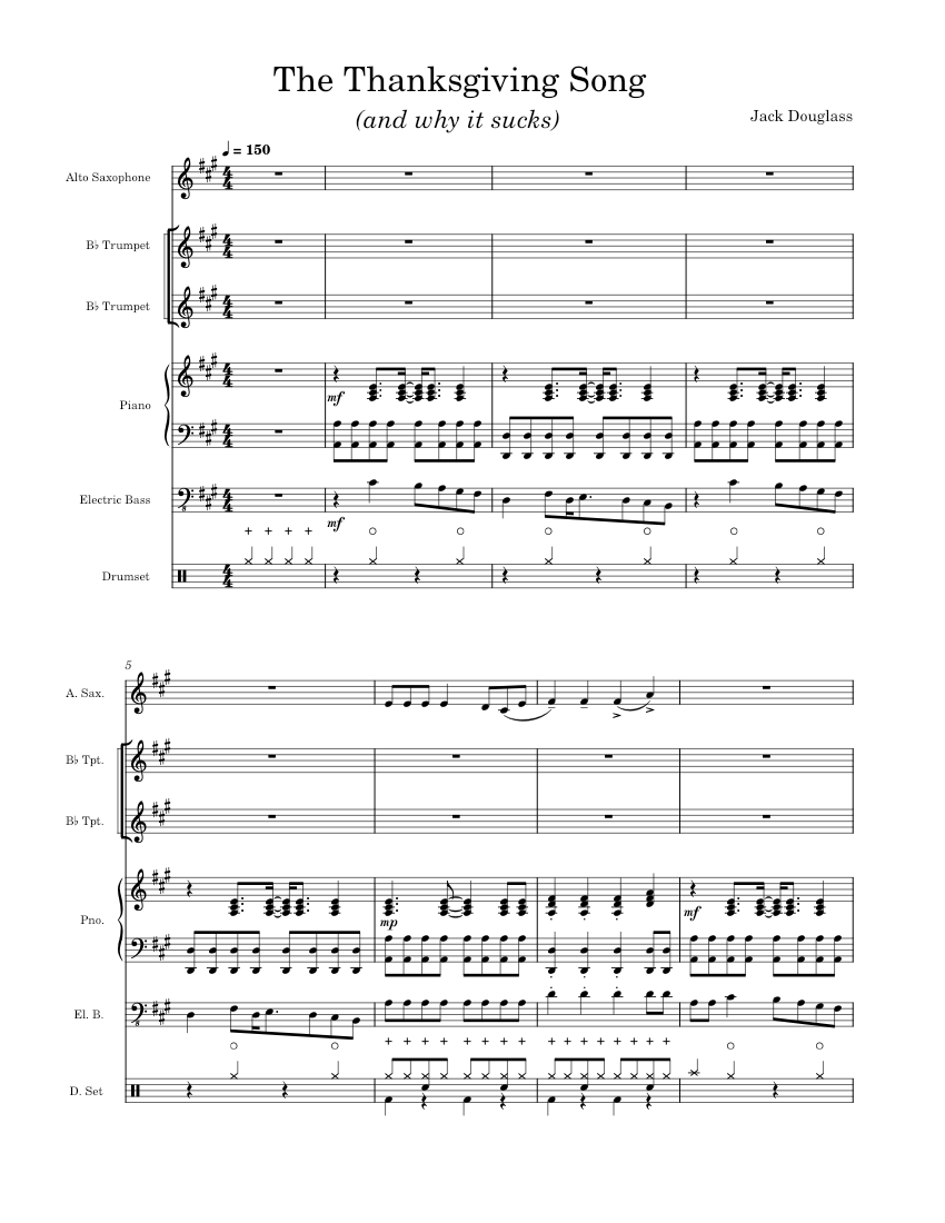 The Thanksgiving Song - Jack Douglass (Jacksfilms) Sheet Music for ...