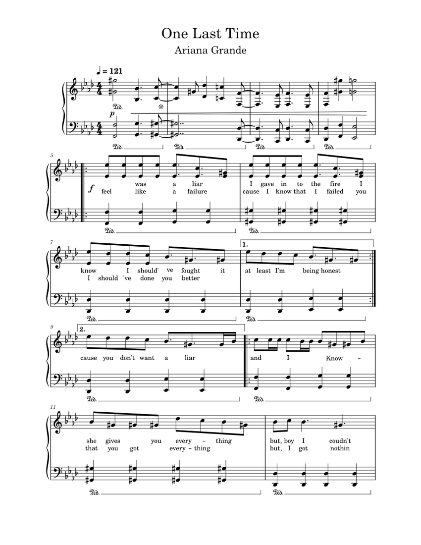One last time – Ariana Grande Sheet Music for Piano (Solo) | MuseScore.com