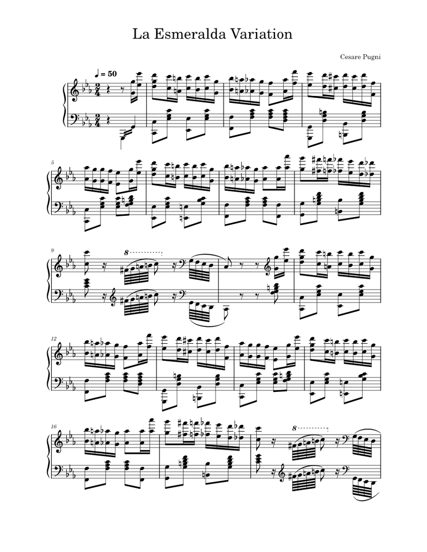 La Esmeralda Variation Cesare Pugni Sheet Music For Piano Solo