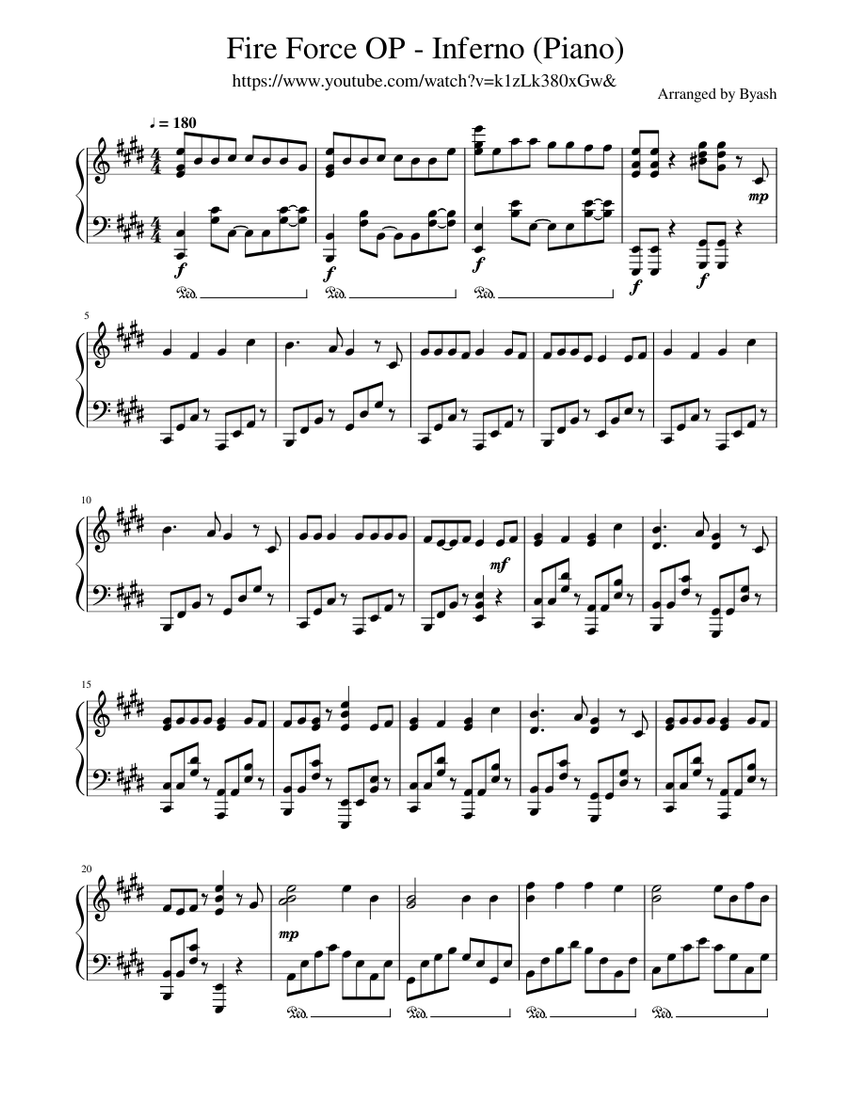 Fire Force OP - Inferno (Piano) Sheet Music for Piano (Solo ...