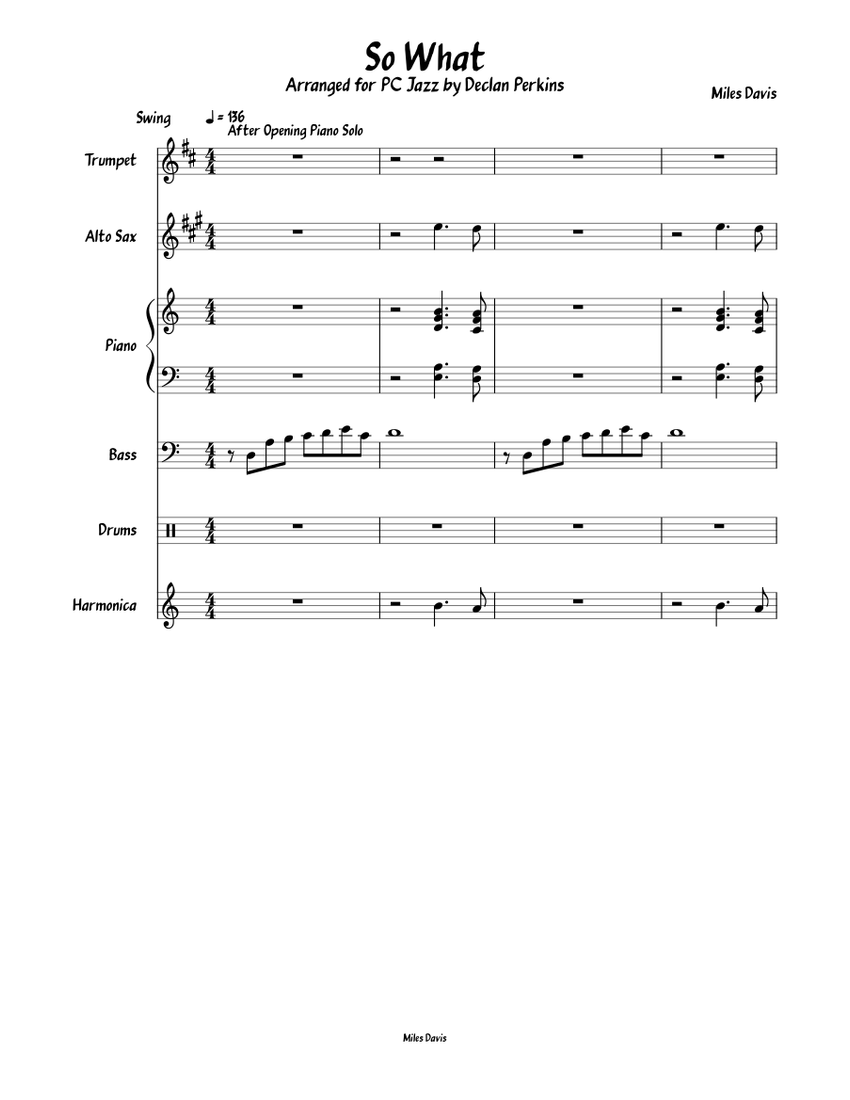 So What Sheet music for Piano, Saxophone alto, Trumpet in b-flat, Bass ...