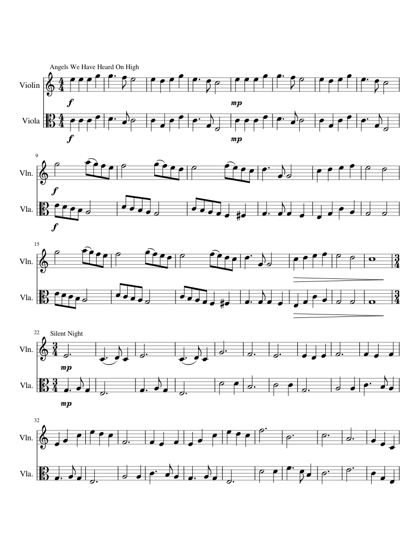 Christmas Duets Sheet Music for Violin, Viola (String Duet) | MuseScore.com