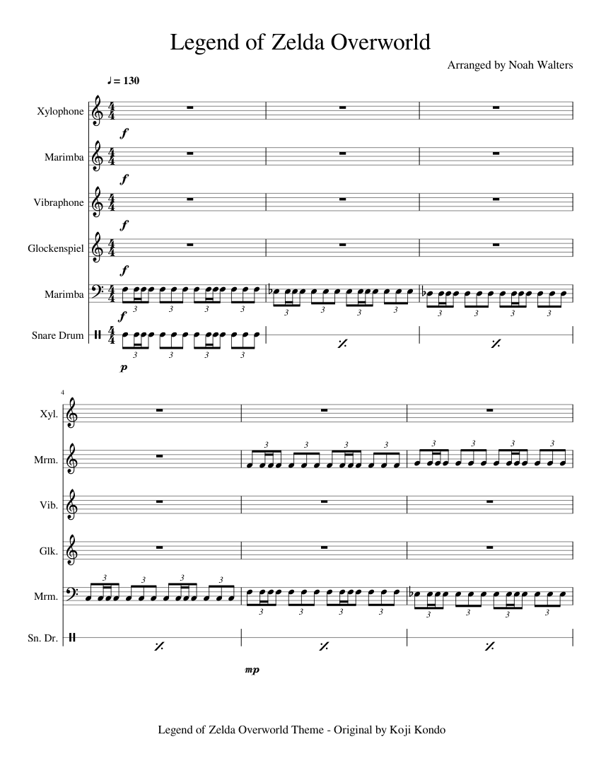 Legend of Zelda Overworld for Percussion Ensemble Sheet music for ...