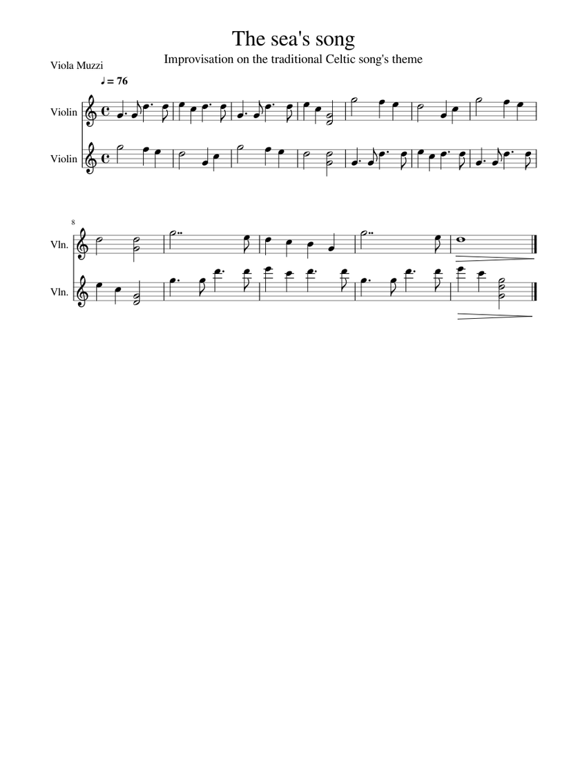 The sea's song Sheet music for Violin (String Duet) | Musescore.com