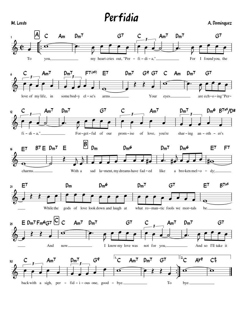 Perfidia Sheet music for Piano (Solo) | Musescore.com